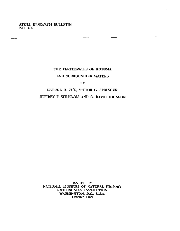 (PDF) THE VERTEBRATES OF ROTUMA AND SURROUNDING WATERS BY