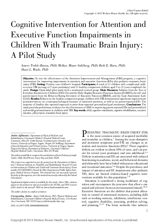 (PDF) Cognitive Intervention for Attention and Executive Function ...