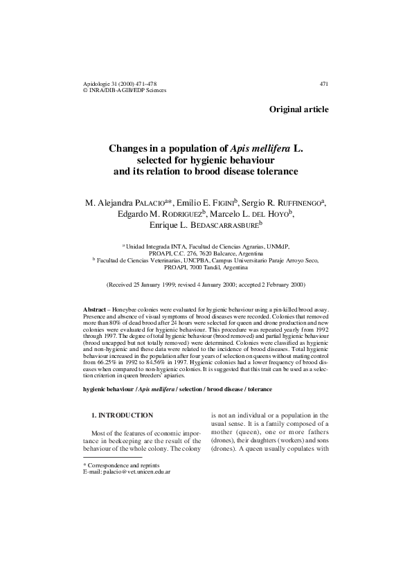 (PDF) Changes in a population of Apis mellifera L. selected for ...