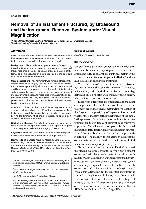 (PDF) Removal of an Instrument Fractured by Ultrasound and the ...