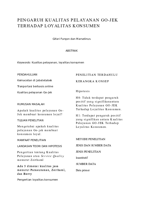 (DOC) PENGARUH KUALITAS PELAYANAN GO-JEK TERHADAP LOYALITAS KONSUMEN
