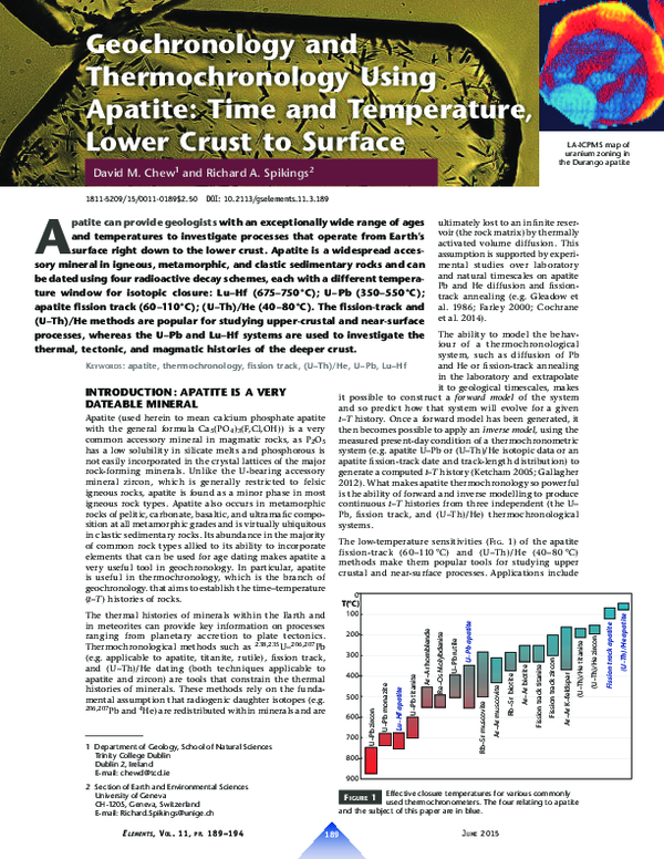 (PDF) Geochronology and Thermochronology Using Apatite: Time and ...