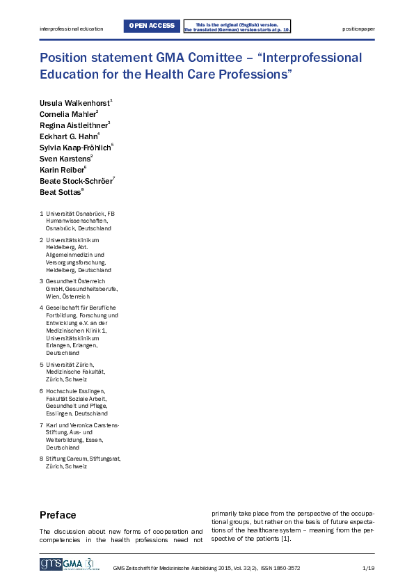 (PDF) Position statement GMA Comittee - "Interprofessional Education ...