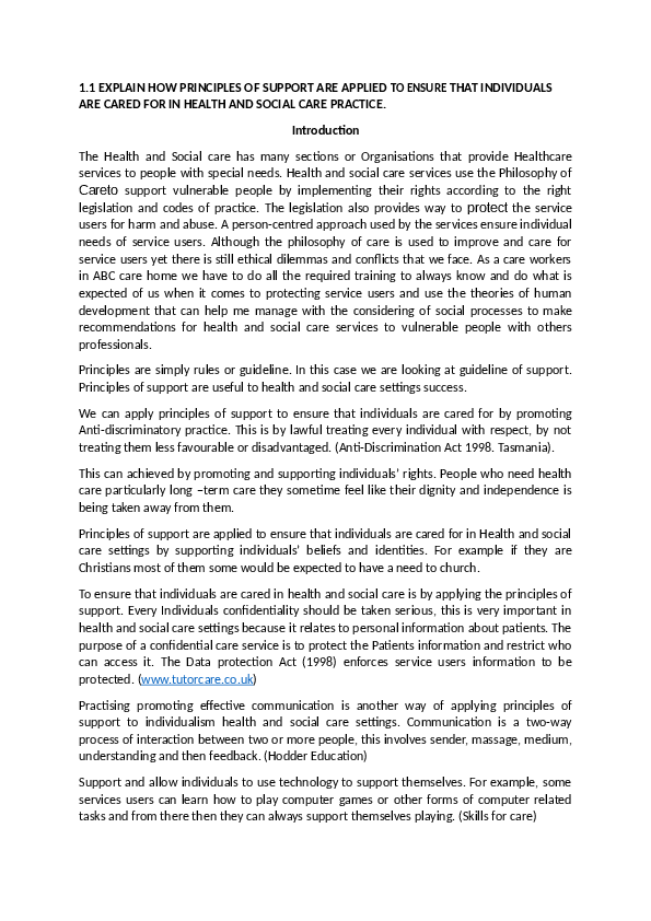 (PDF) 1 EXPLAIN HOW PRINCIPLES OF SUPPORT ARE APPLIED TO ENSURE THAT ...