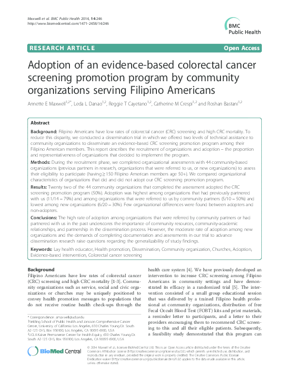 (PDF) Adoption of an evidence-based colorectal cancer screening ...