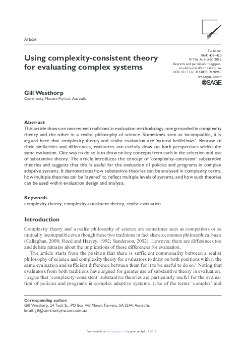 (PDF) Using complexity-consistent theory for evaluating complex systems