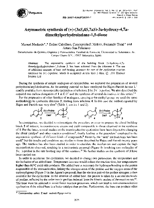 (PDF) Asymmetric synthesis of (+)-(3aS,4S,7aS)-3a-hydroxy-4,7a-dimethylperhydroindane-1,5-dione