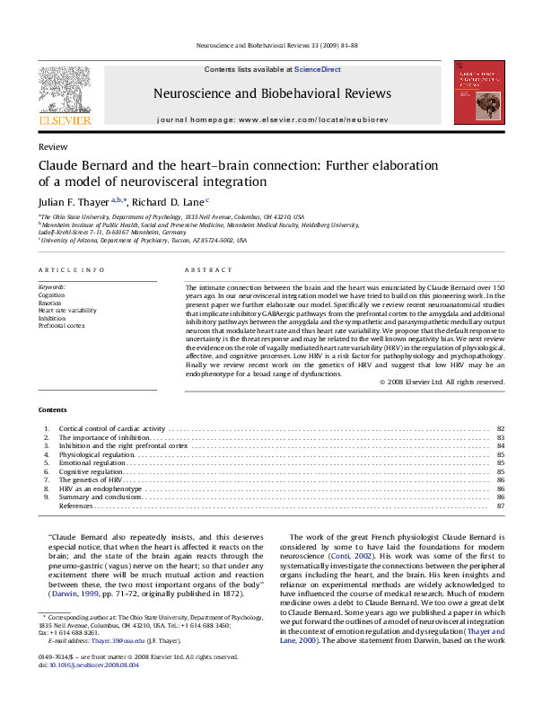 (PDF) Claude Bernard and the heart–brain connection: Further ...