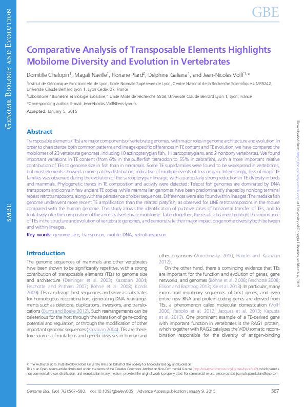 (PDF) Comparative Analysis of Transposable Elements Highlights Mobilome ...