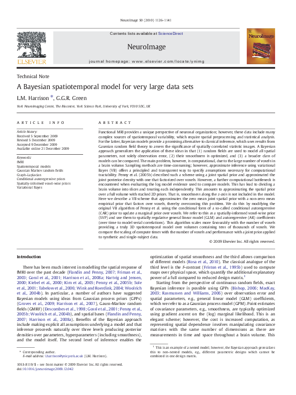 (PDF) A Bayesian spatiotemporal model for very large data sets