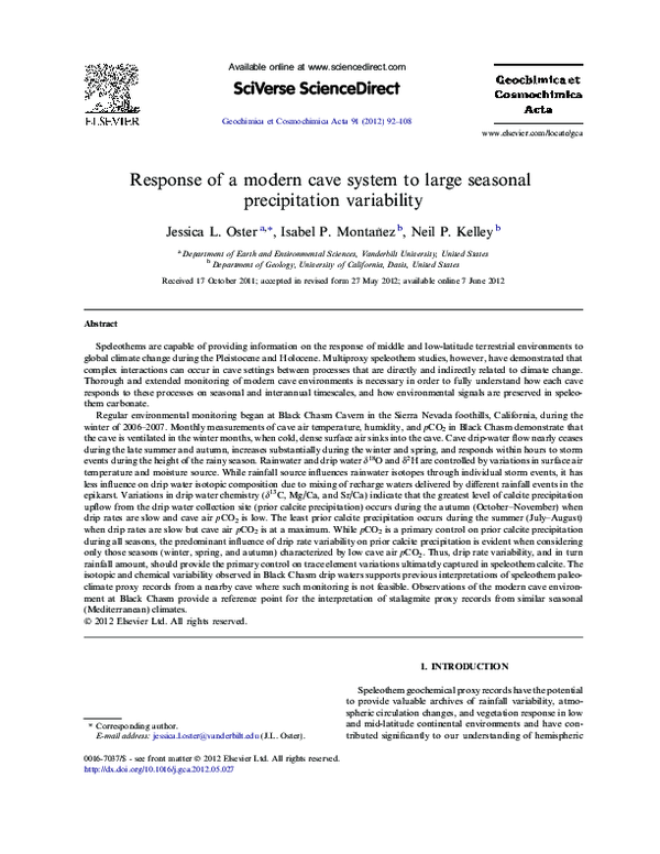 (PDF) Response of a modern cave system to large seasonal precipitation ...