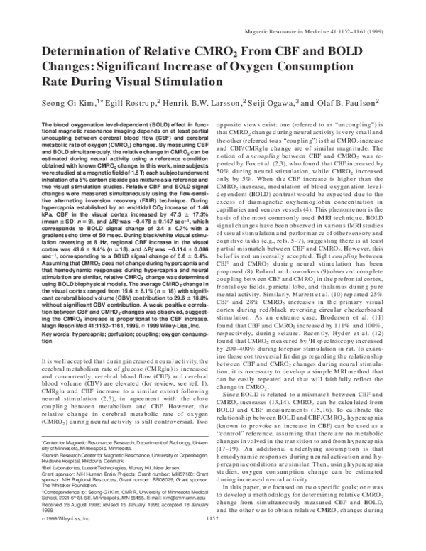 (PDF) Determination of relative CMRO2 from CBF and BOLD changes ...