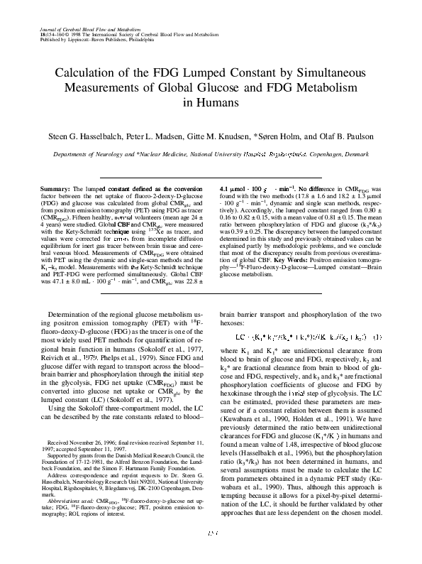 (PDF) Calculation of the FDG Lumped Constant by Simultaneous ...