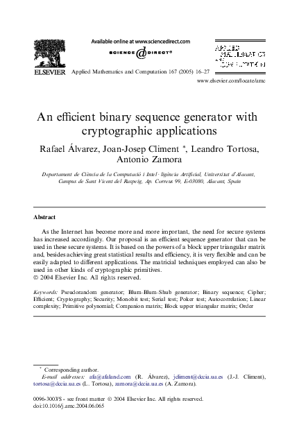 (PDF) An efficient binary sequence generator with cryptographic ...