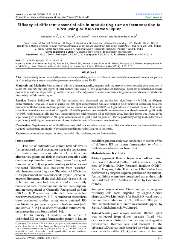 (PDF) Efficacy of different essential oils in modulating rumen ...