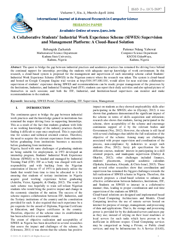 (PDF) A Collaborative Students' Industrial Work Experience Scheme ...