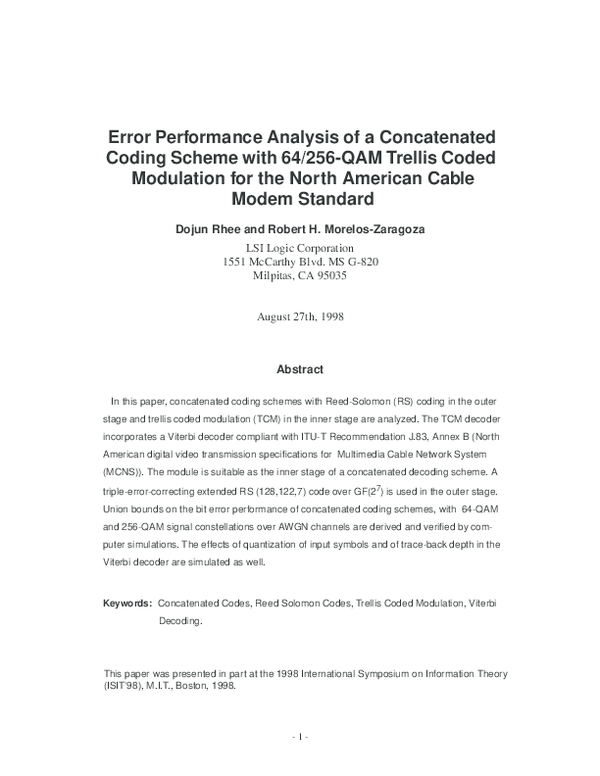 Pdf Error Performance Analysis Of A Concatenated Coding Scheme With