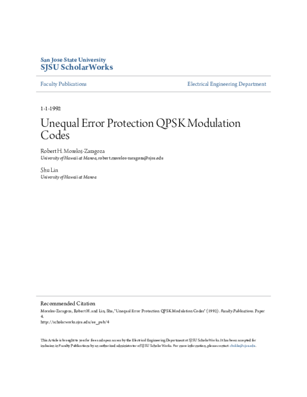 Pdf Unequal Error Protection Qpsk Modulation Codes 