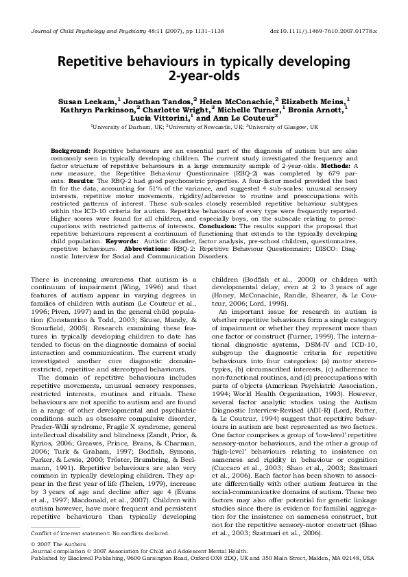 (PDF) Repetitive behaviours in typically developing 2-year-olds
