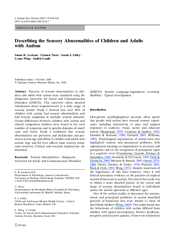 (PDF) Describing the Sensory Abnormalities of Children and Adults with ...