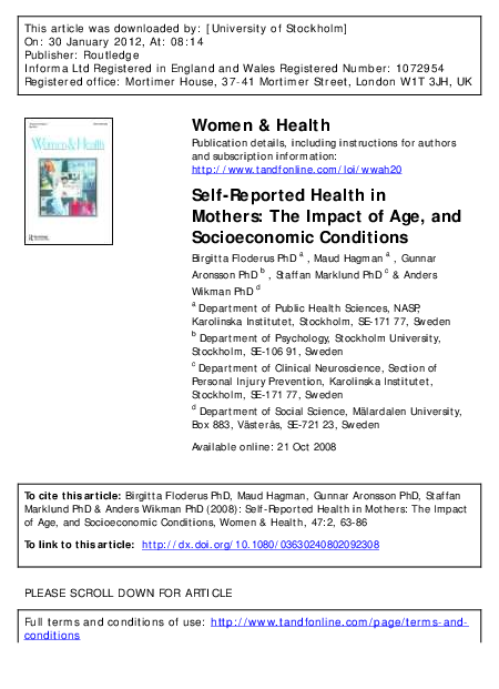 (PDF) Self-Reported Health in Mothers: The Impact of Age, and ...