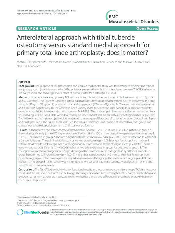 (PDF) Anterolateral approach with tibial tubercle osteotomy versus ...