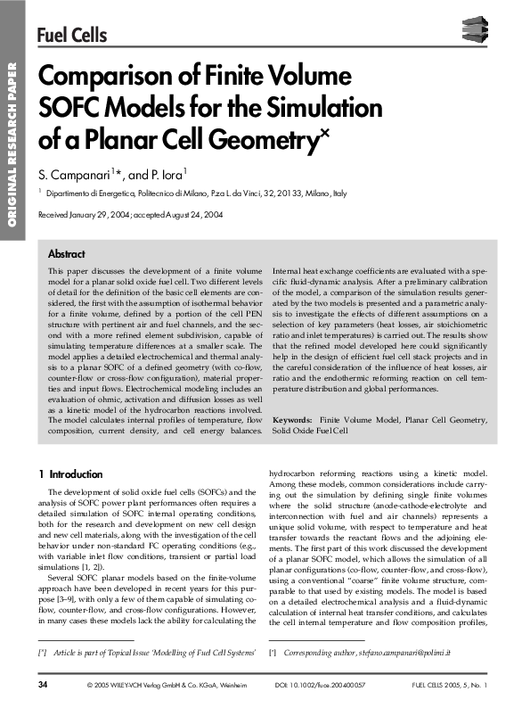 (PDF) Comparison of Finite Volume SOFC Models for the Simulation of a ...