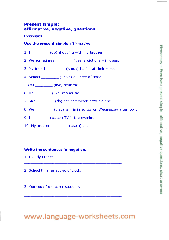 (PDF) Present simple: affirmative, negative, questions. Exercises. Use ...