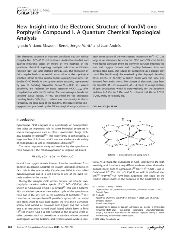 (PDF) New insight into the electronic structure of iron(IV)-oxo porphyrin compound I. A quantum ...