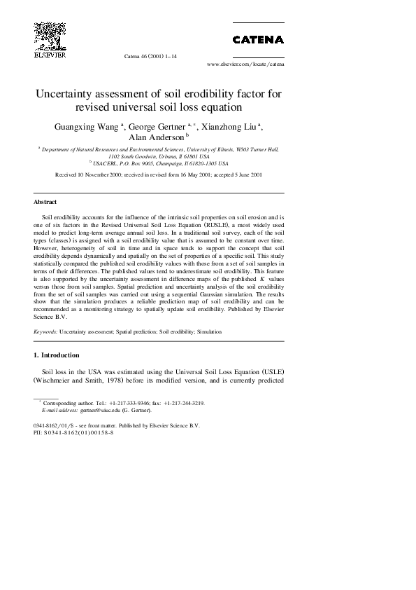 (PDF) Uncertainty assessment of soil erodibility factor for revised universal soil loss equation