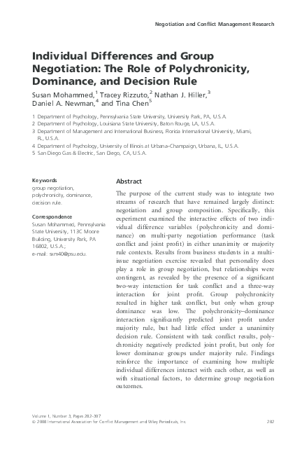 (PDF) Individual Differences and Group Negotiation: The Role of ...