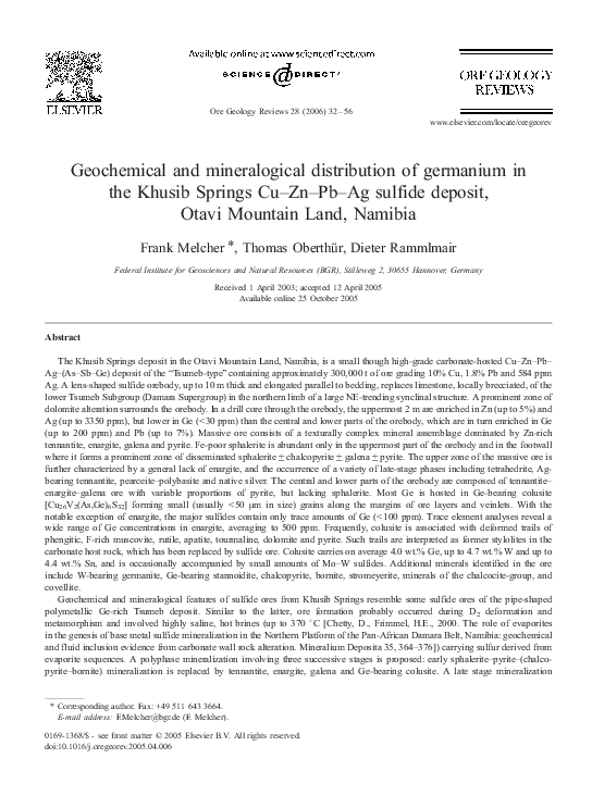 (PDF) Geochemical and mineralogical distribution of germanium in the ...