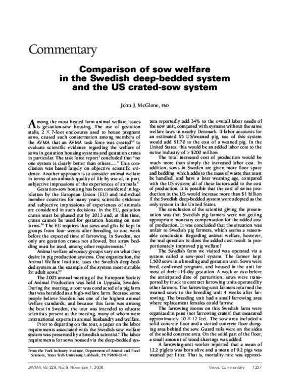 (PDF) Comparison of sow welfare in the Swedish deep-bedded system and ...