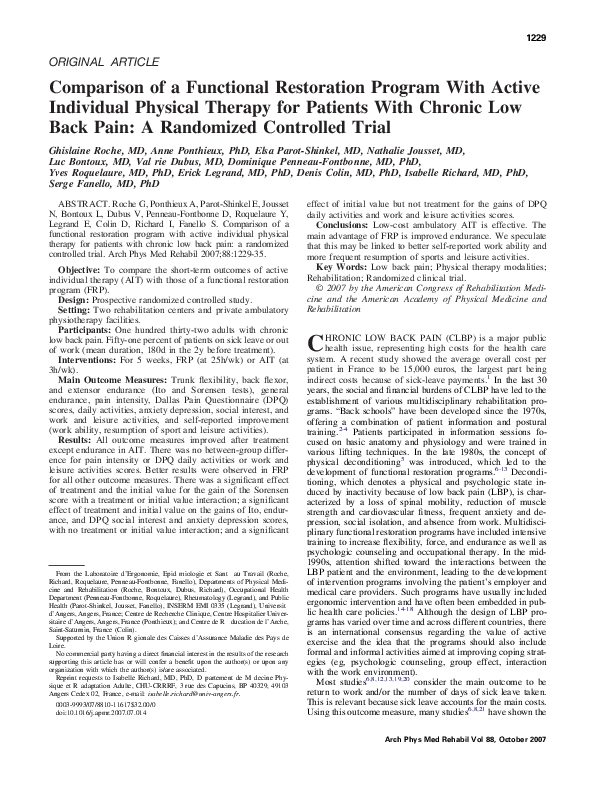 (PDF) Comparison of a Functional Restoration Program With Active Individual Physical Therapy for ...