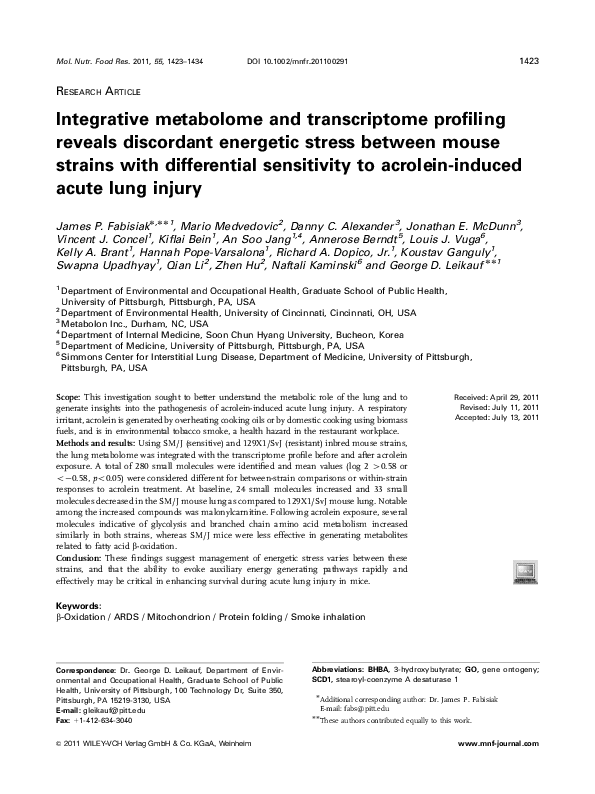 Pdf Integrative Metabolome And Transcriptome Profiling Reveals