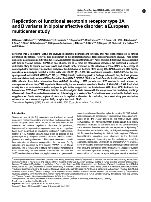 (PDF) Replication of functional serotonin receptor type 3A and B ...