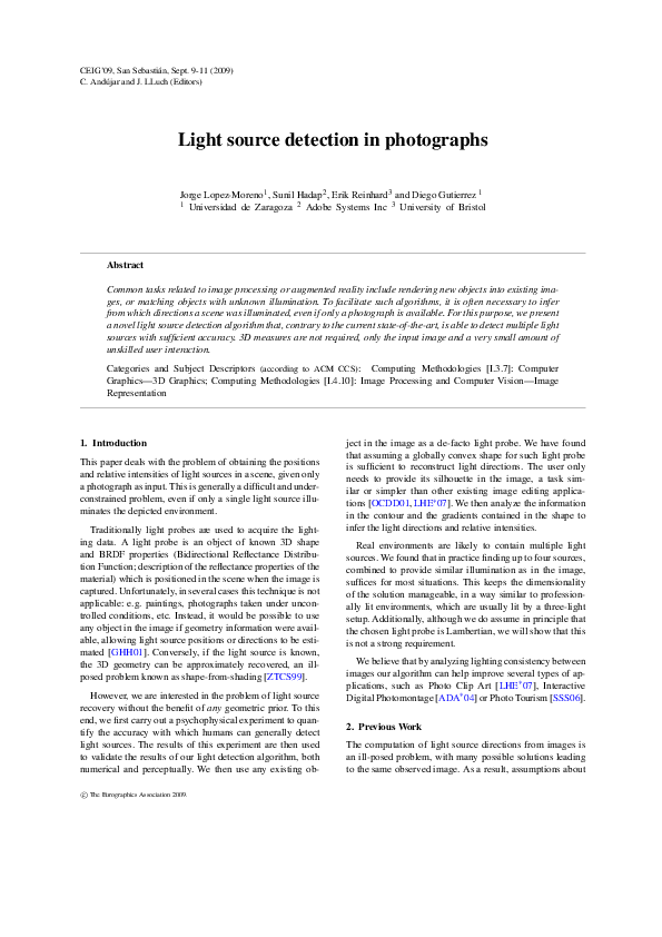Light Source Detection In Photographs