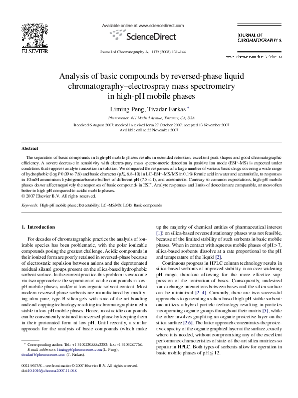 Pdf Analysis Of Basic Compounds By Reversed Phase Liquid
