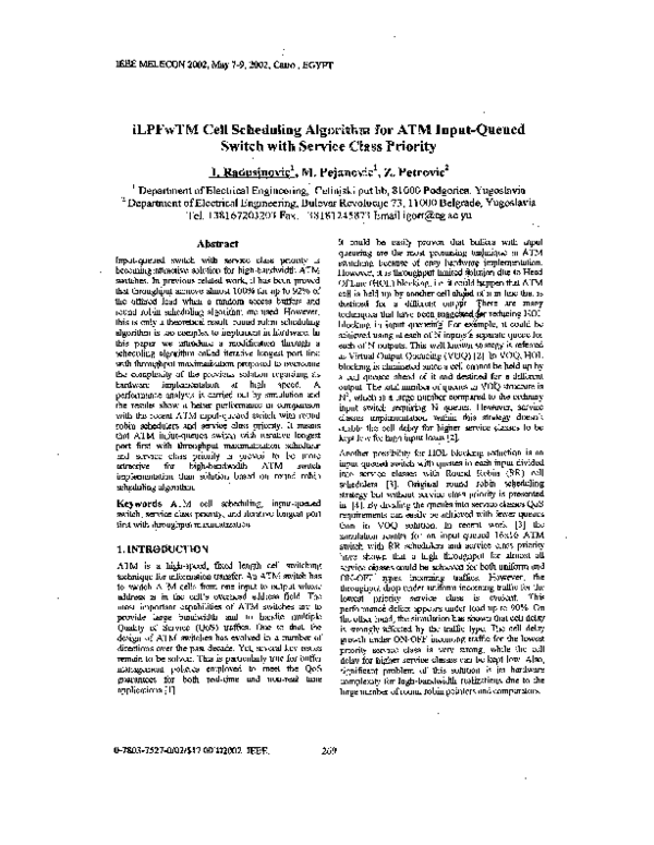 Pdf Ilpfwtm Cell Scheduling Algorithm For Atm Input Queued Switch With Service Class Priority