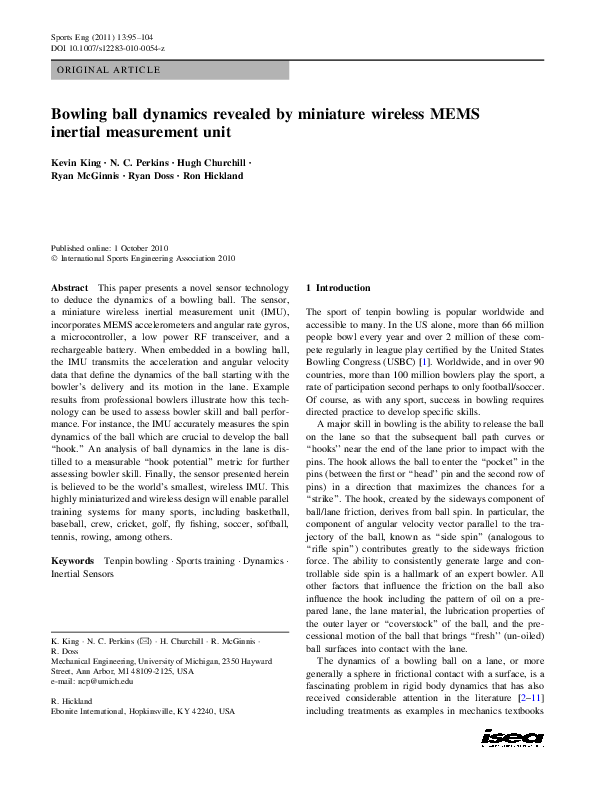 (PDF) Bowling ball dynamics revealed by miniature wireless MEMS inertial measurement unit