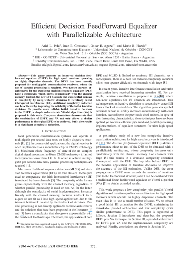 Pdf Efficient Decision Feedforward Equalizer With Parallelizable Architecture