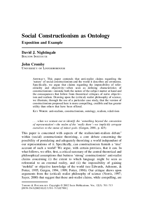 (PDF) Social constructionism as ontology