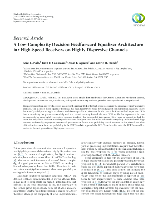 Pdf A Low Complexity Decision Feedforward Equalizer Architecture For High Speed Receivers On