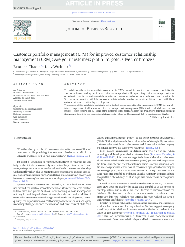 (PDF) Customer portfolio management (CPM) for improved customer ...