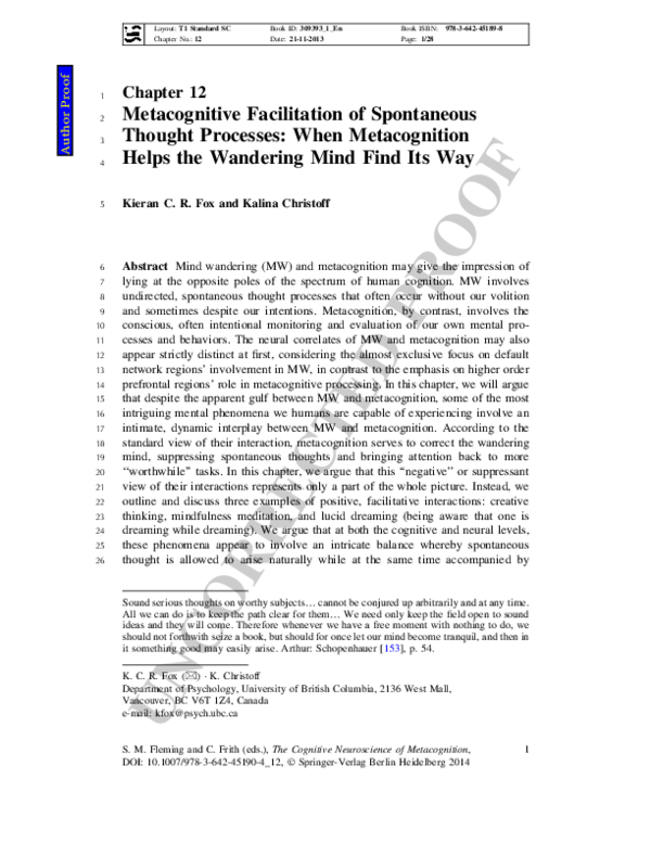 (PDF) Metacognitive Facilitation of Spontaneous Thought Processes: When Metacognition Helps the ...