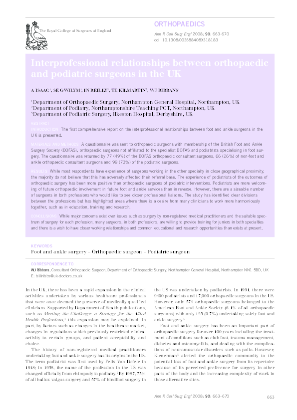 (PDF) Interprofessional relationships between orthopaedic and podiatric ...