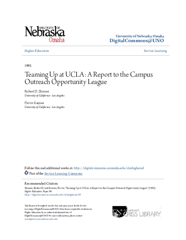 (PDF) Teaming Up at UCLA: A Report to the Campus Outreach Opportunity ...