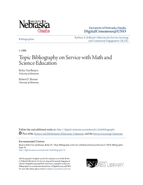 (PDF) Topic Bibliography on Service with Math and Science Education