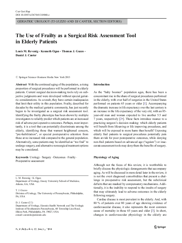 (PDF) The Use of Frailty as a Surgical Risk Assessment Tool in Elderly ...