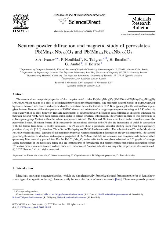 (PDF) Neutron powder diffraction and magnetic study of perovskites Pb ...
